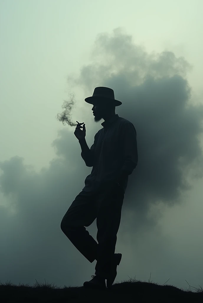 Shadow of a cholo man smoking a cigarette on top of a gray cloud ...