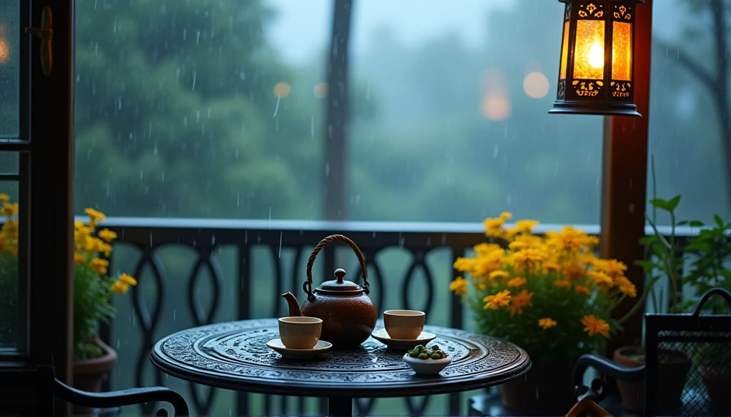 There is a table with a tea pot and a cup on it - SeaArt AI