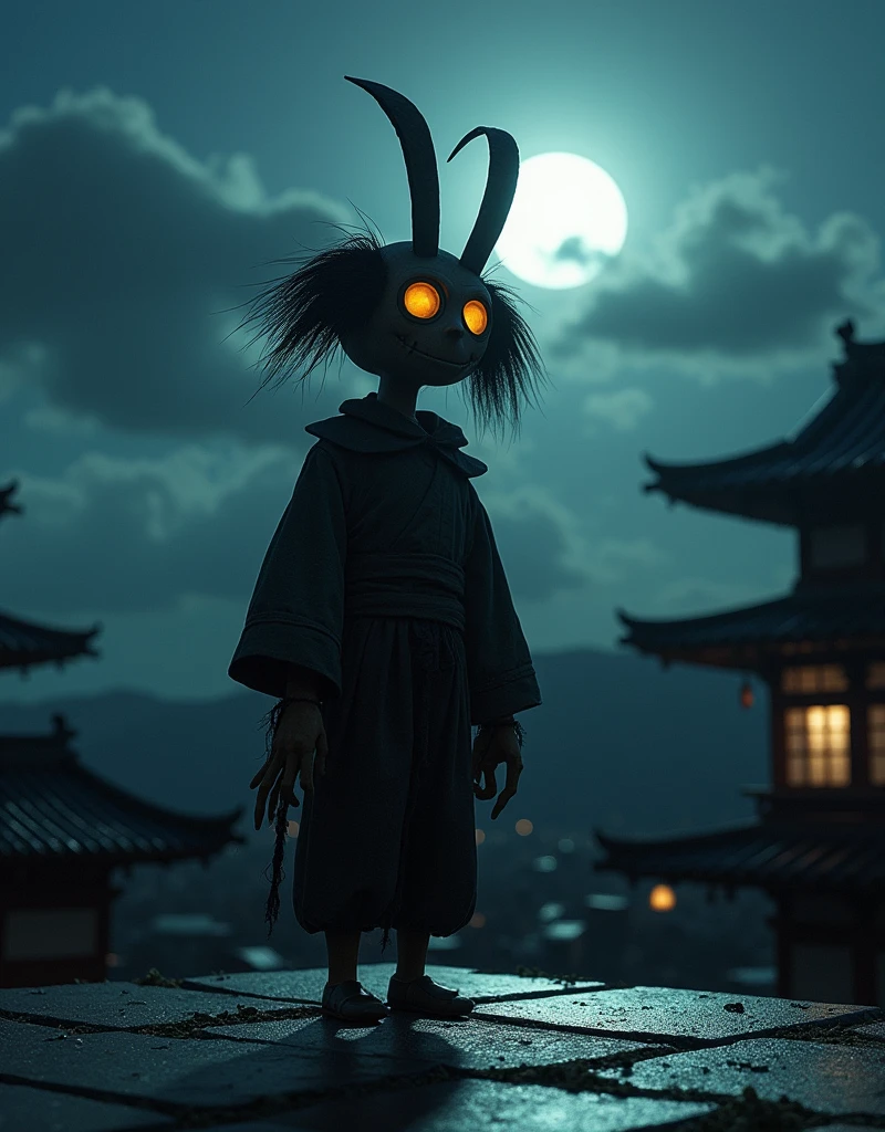 A creepy fairy tale puppet SAMURAI-Japan cartoon character Carlson on a ...