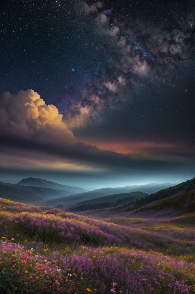 Celestial Meadow Fantasy Wallpaper in 4K quality, ethereal watercolor style - SeaArt AI
