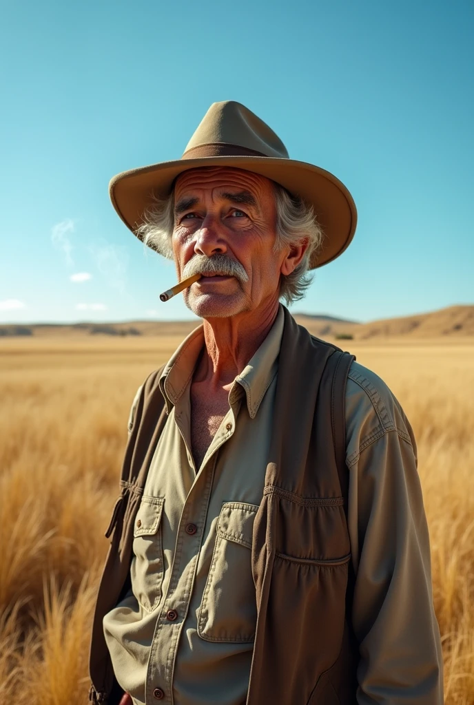 A 57 year old man,smoker,wiry hair , he has yellow teeth,mustache ...