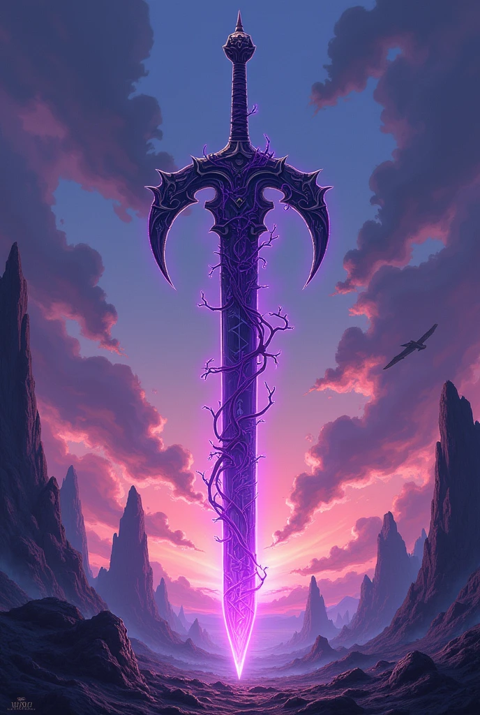 A crescent-shaped sword with its pommel and crossguard intertwined ...