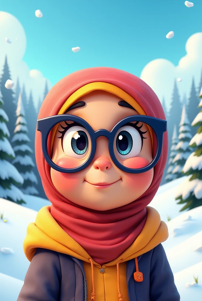 Draw a character named loopy from cartoon pororo wearing hijab and glasses with - SeaArt AI
