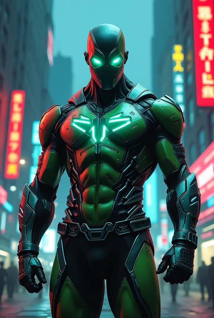 Create a male super hero that mutated by a hound that has a tech suit ...