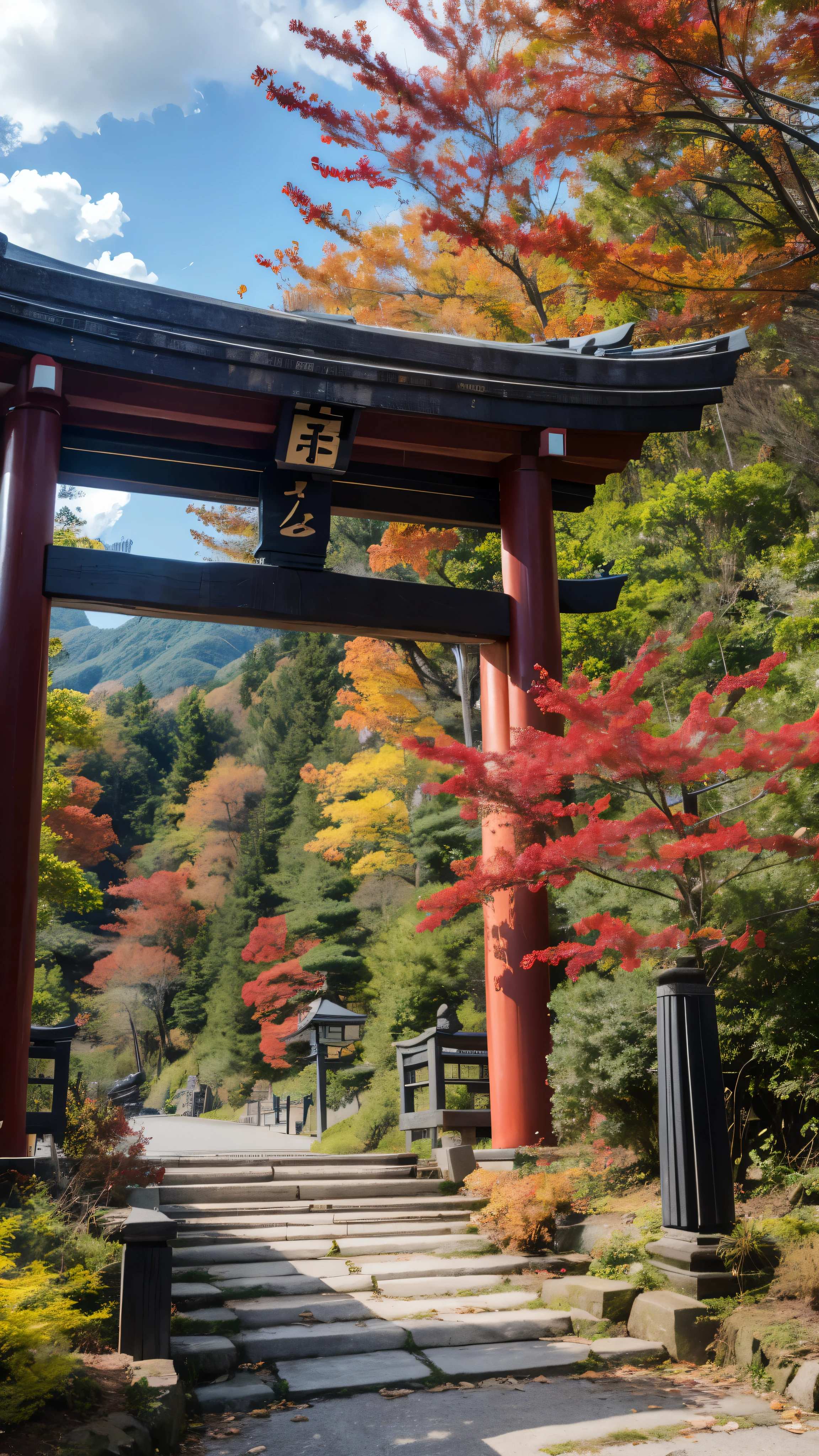 Foto del paisaje con la puerta torii