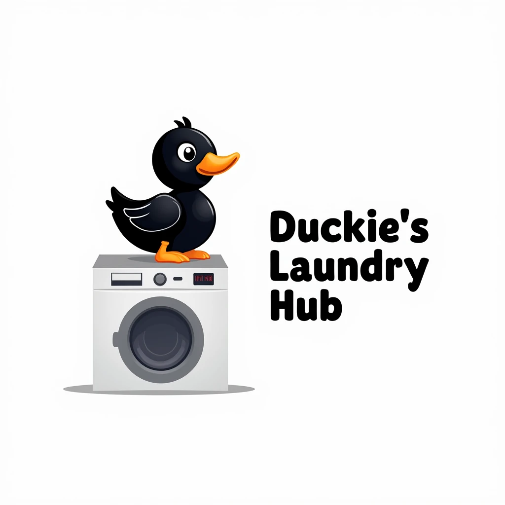 Simple logo with black duck sitting at the washing machine, put caption ...