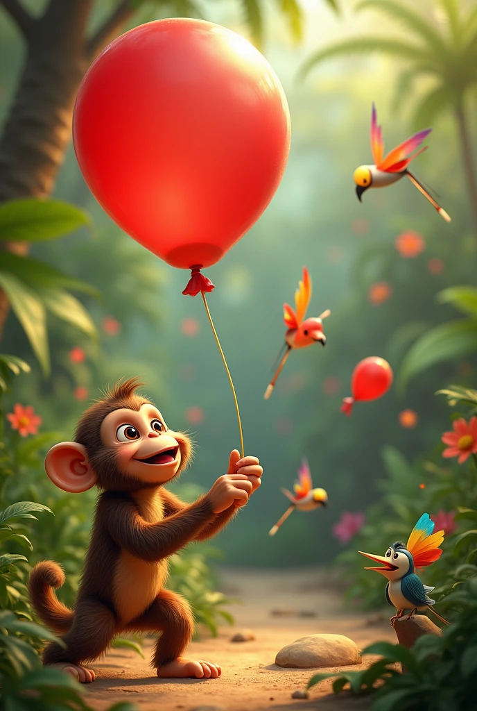 monkey throwing darts at a red balloon - SeaArt AI