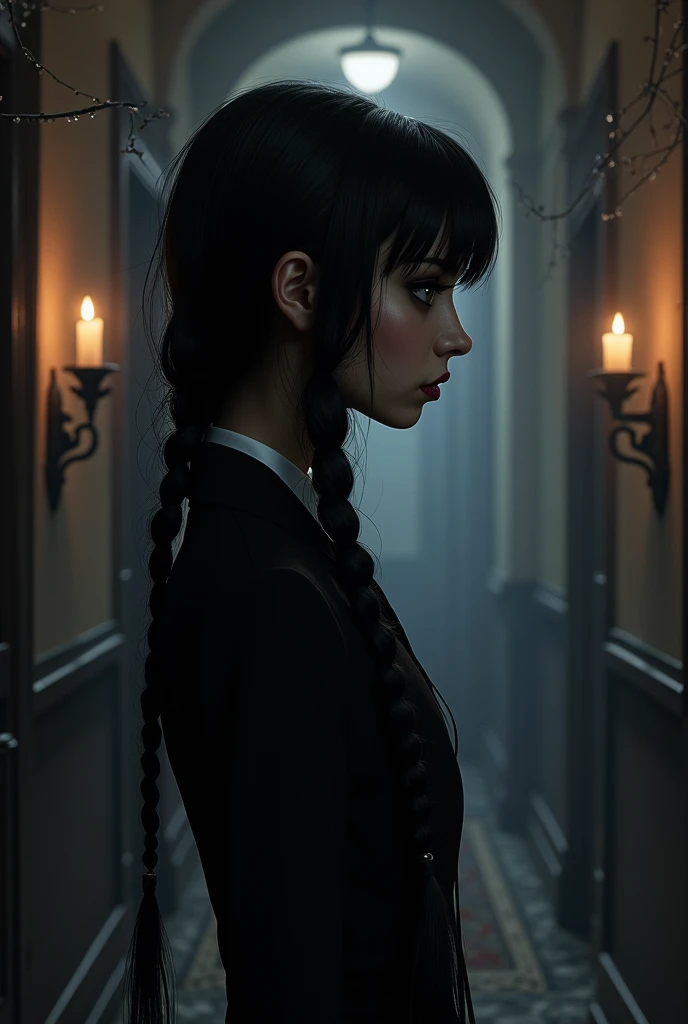 Wednesday Addams face from the side - SeaArt AI