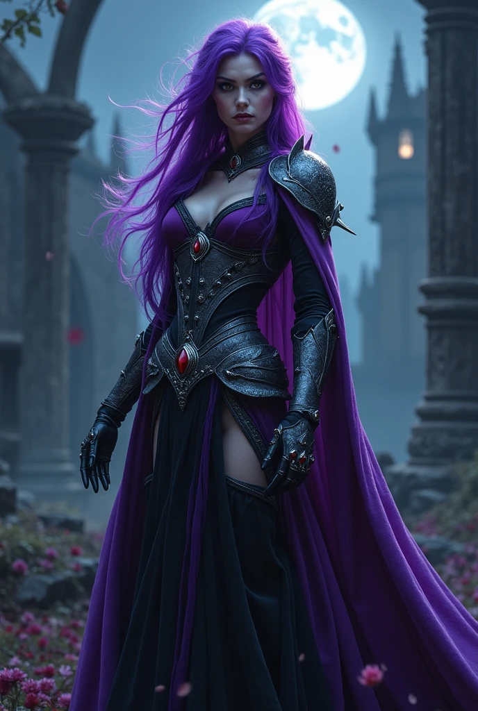 Full-body vampire Drolta Tzuentes with purple hair on fire - SeaArt AI