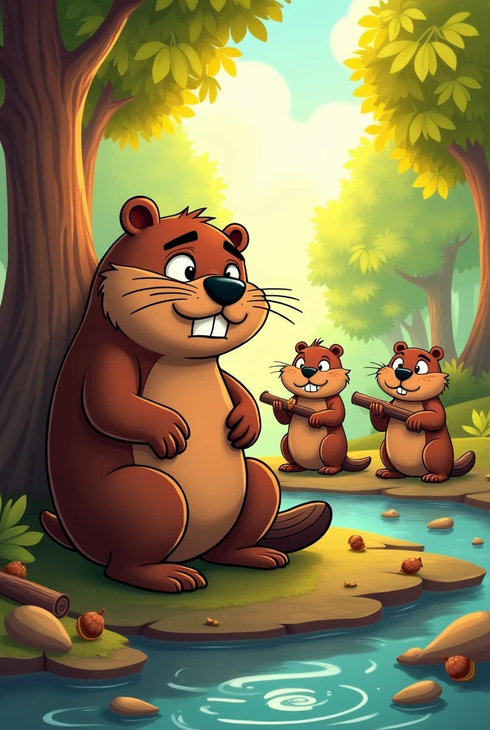 Draw a beaver tired of working and talking to the other beavers in a ...