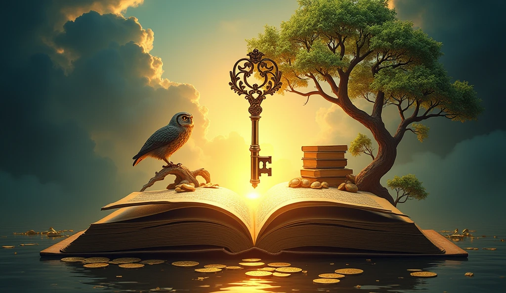 Create an image that visually represents the idea 'Knowledge is the key ...