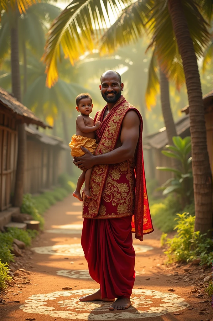 South Indian man having baby in his arm with traditional dress - SeaArt AI