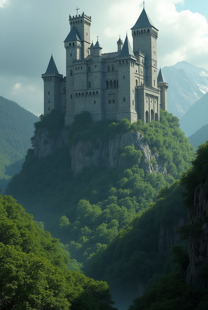 A huge medieval castle, on top of a forest hill - SeaArt AI