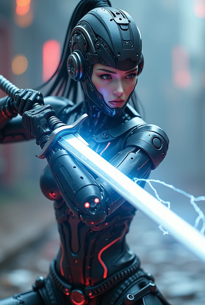 A half-human, half-mechatronic samurai android, with a large ...