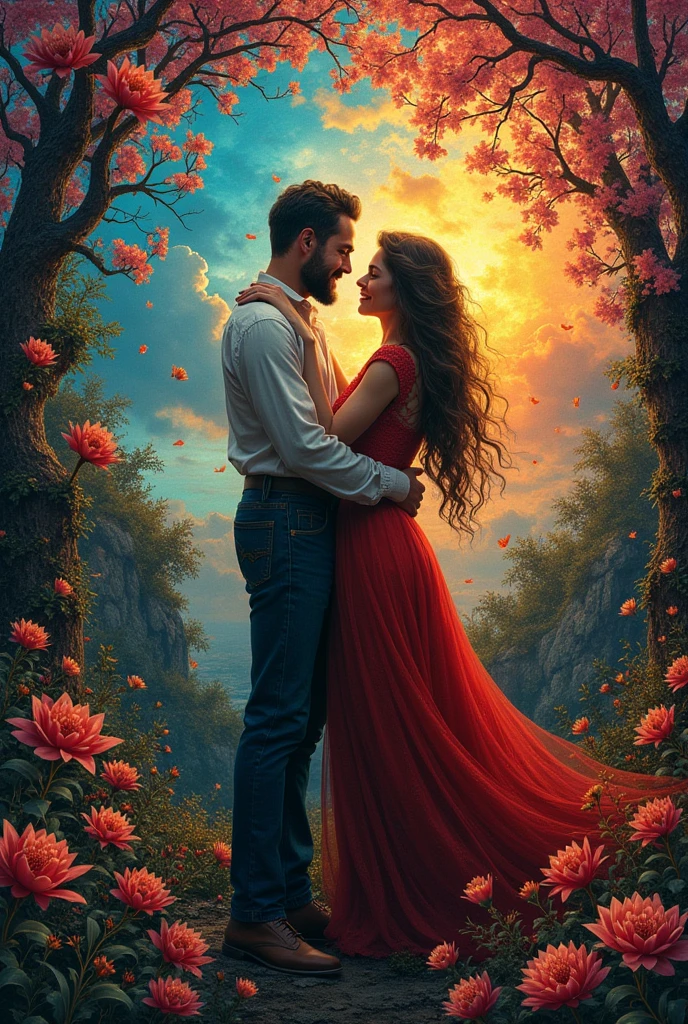 A couple hugging, Scene of Happiness，very beautiful:1.4, Like a dream ...