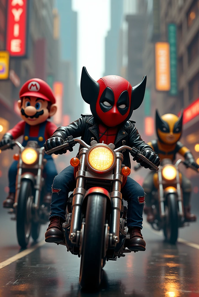 Dead Pool and Wolverine and Mario Bross on motorcycles gang dressed as ...