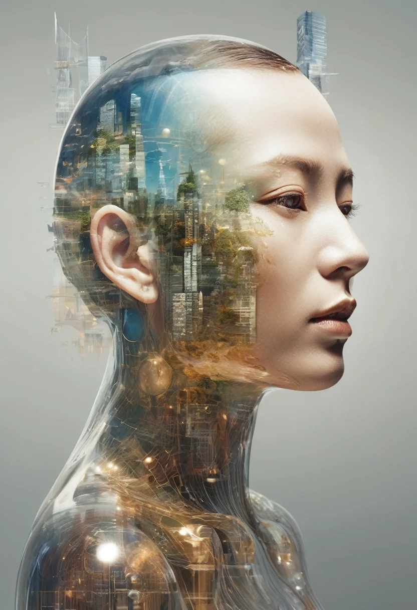 Dubrec style，Transparent person avatar，Vision of the future utopian ...