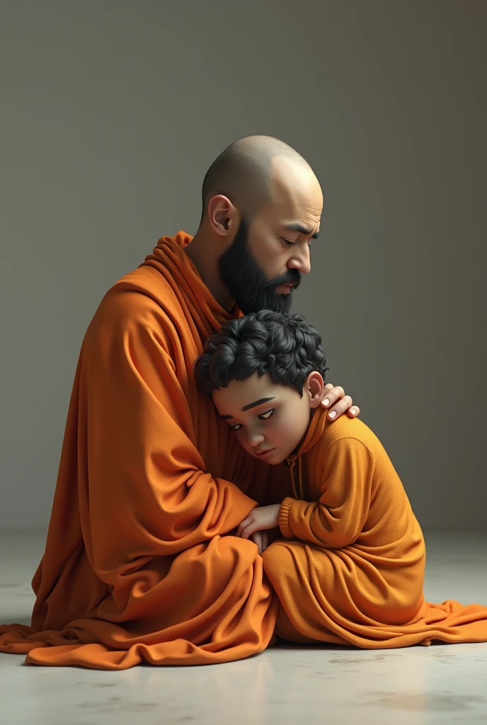 Monk and sad person no copyright 3d image with orange cloth - SeaArt AI