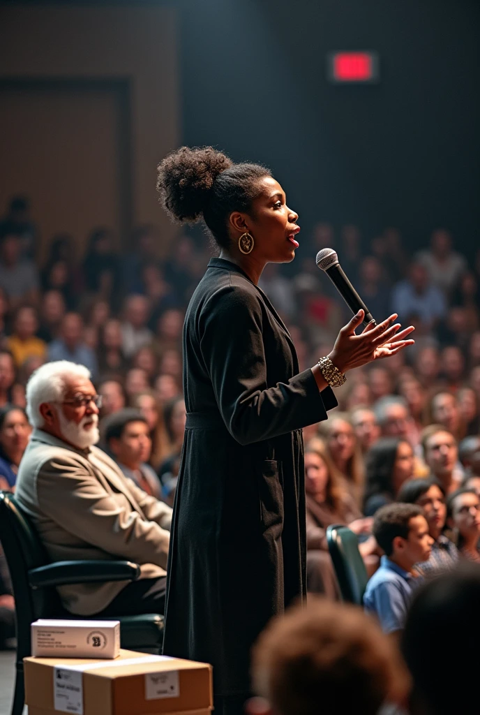 Create a scenario where a black woman is holding a rally for young ...