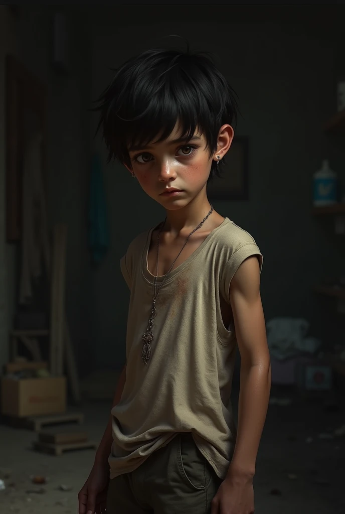 Poor boy (18year old boy)(showing lean and thin muscles)(sad - SeaArt AI