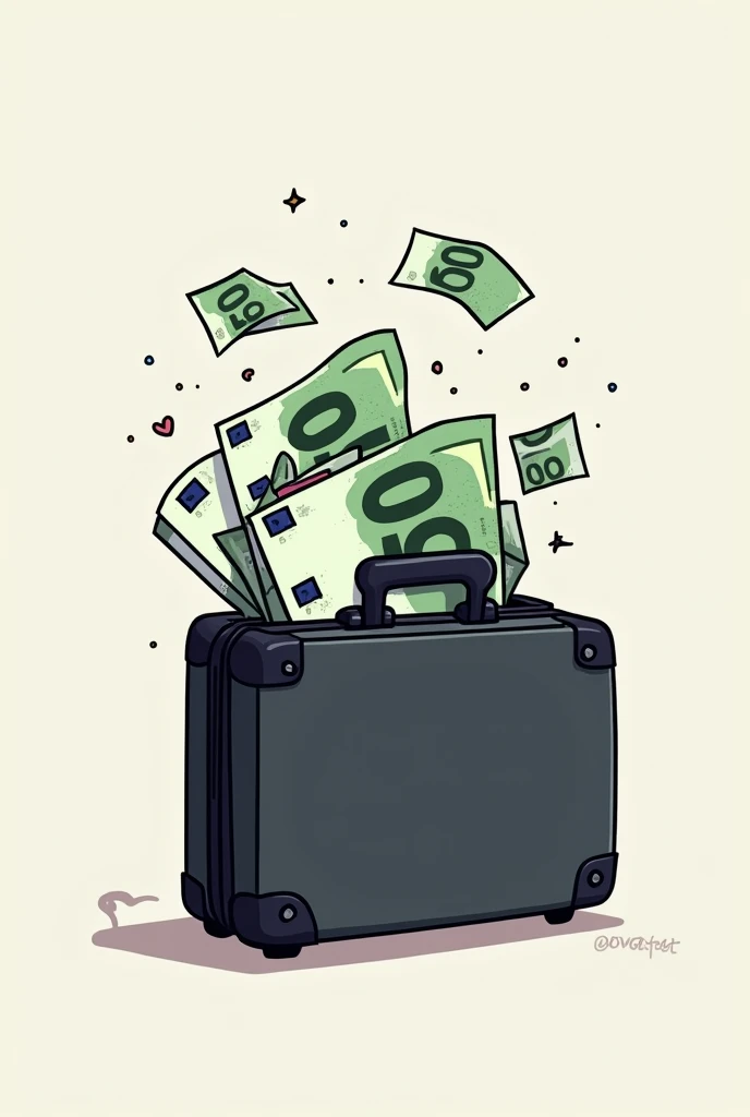 Valise noir avec des billets euros style dessin cartoon - SeaArt AI