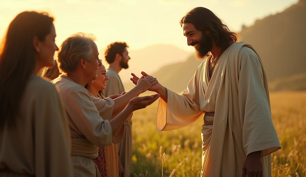 Create an inspiring and touching image of Jesus extending his hand to ...