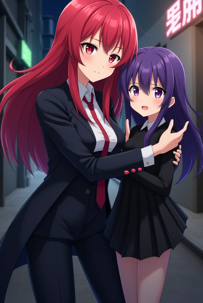 Anime character woman with long red hair and red eyes dressed as a ...
