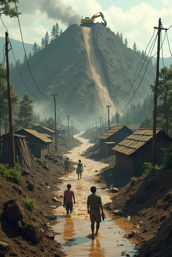 Picture a town located at the foot of a hill devoid of vegetation and ...