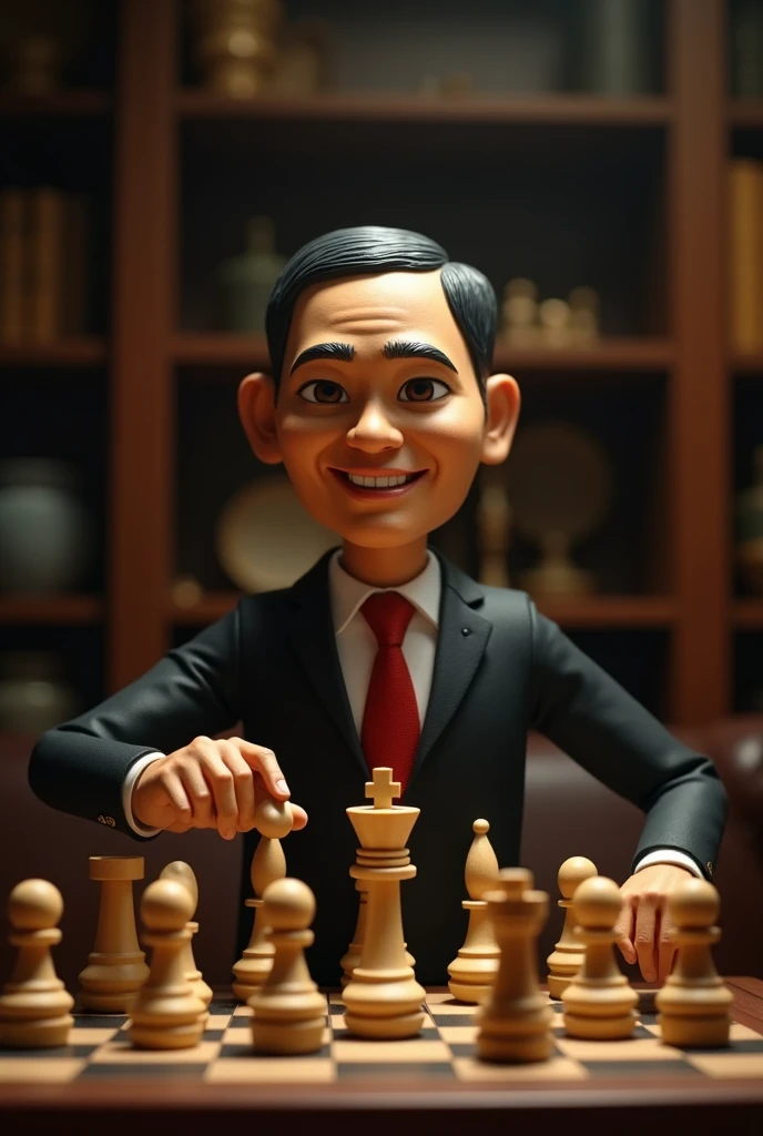 A a wooden doll who is president of Indonesia "Joko widodo" is playing ...