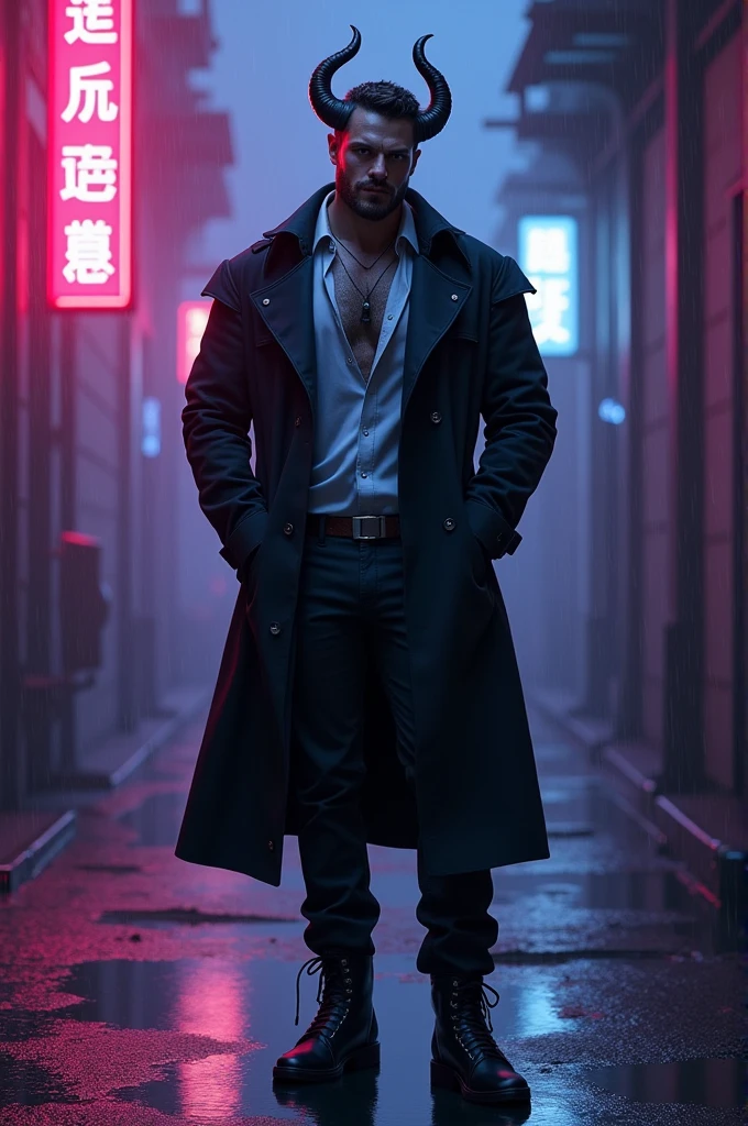 A tough and muscular looking male character, with demonic features such ...