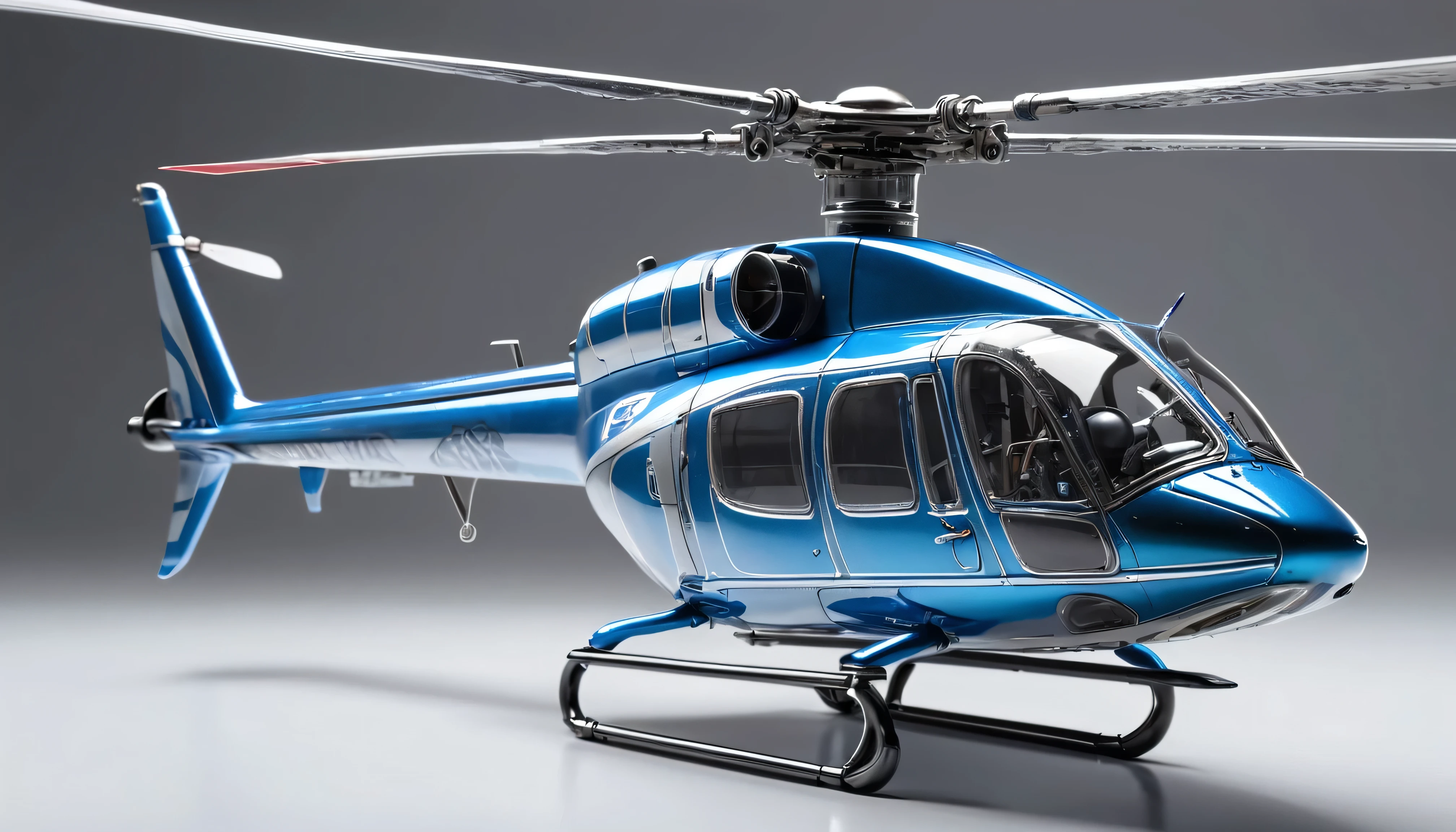 A close up of a blue helicopter on a gray surface - SeaArt AI