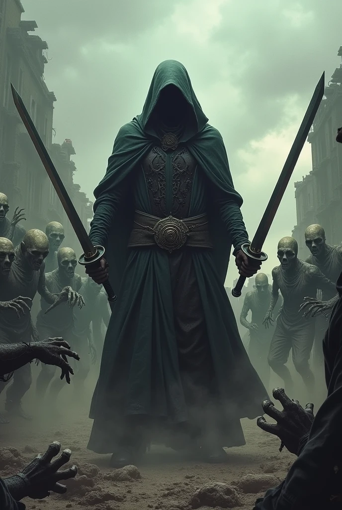 Cultiest with two sword behind zombies - SeaArt AI