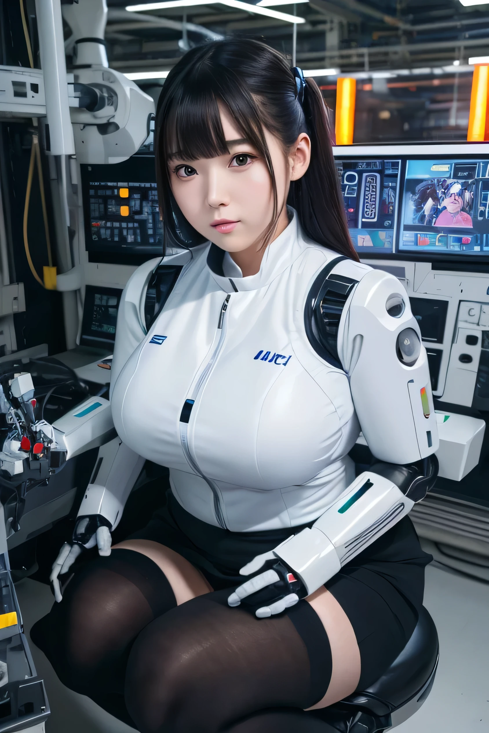 A close up of a woman in a white uniform sitting in a chair - SeaArt AI