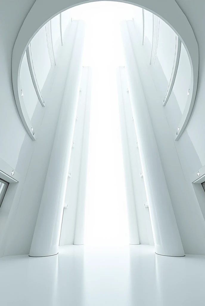 Inside a cylindrical tower, white, futuristic and empty with elevator doors all - SeaArt AI