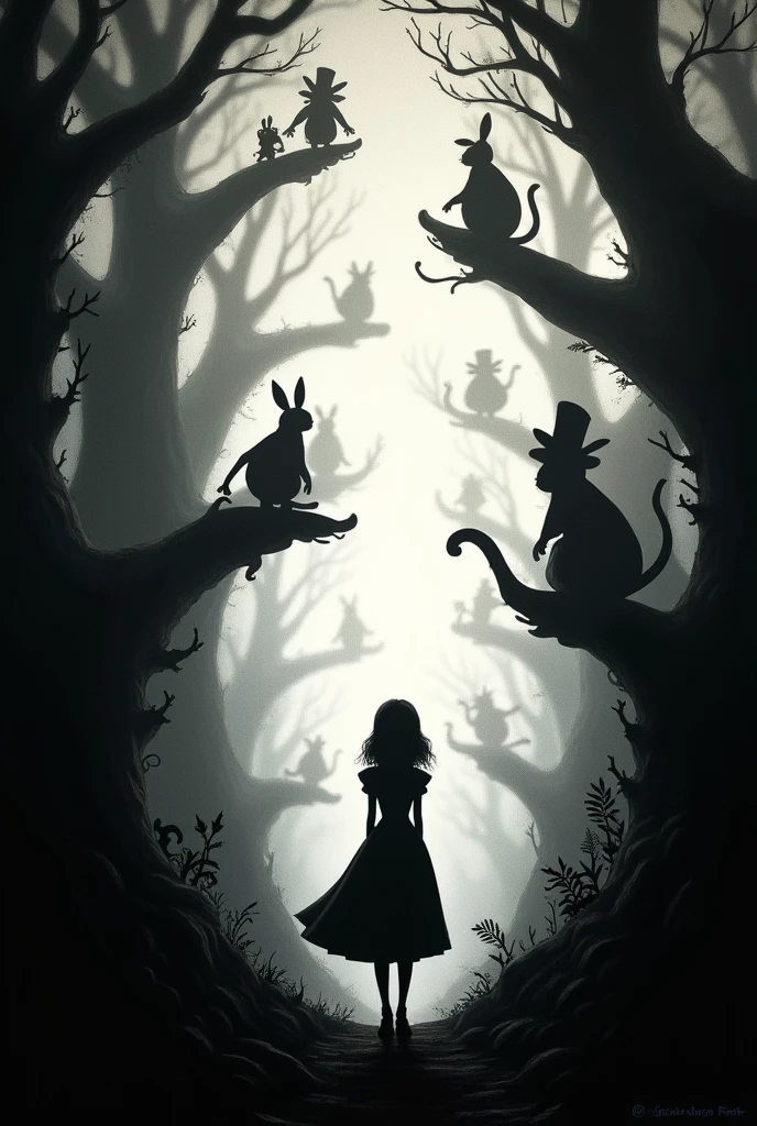 Alice in Wonderland made of only shadows - SeaArt AI