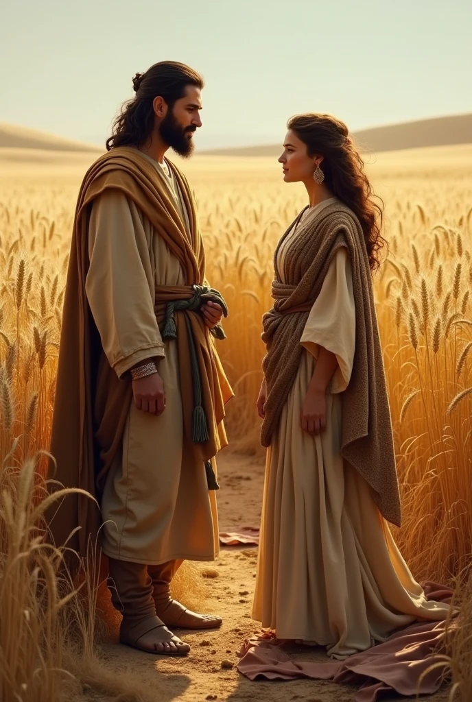 Generate a realistic image according to the Bible of Boaz looking at a ...