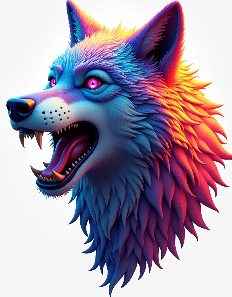 Wolf face 3d design, colourful, multiple colours, vibrant colours ...