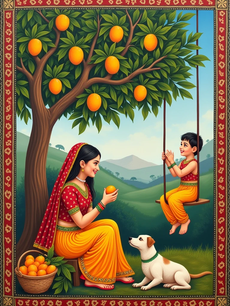 "Create a Phad painting in traditional Rajasthani style featuring a ...