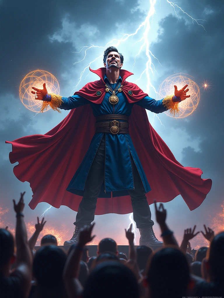 Rock Dr Stranger marvel holding the microfon singing with a background ...