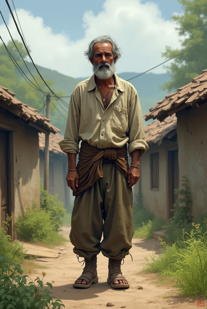 "A poor man named Rahmat living in a small village, with a simple home ...