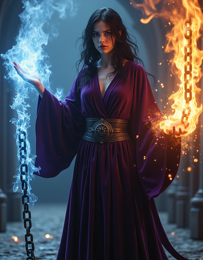 Photo of a sorcerer casting magic, one left hand is a massive steel ...