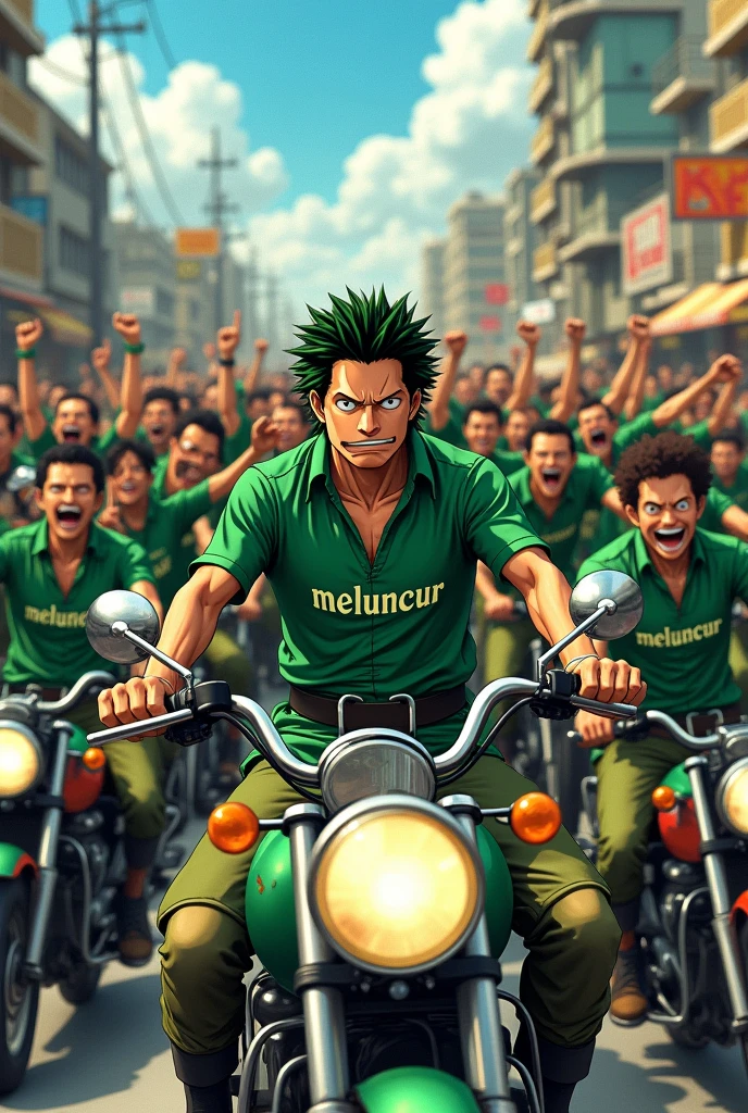 Zoro brought his squad of 100 people on a busy motorbike. All of them ...