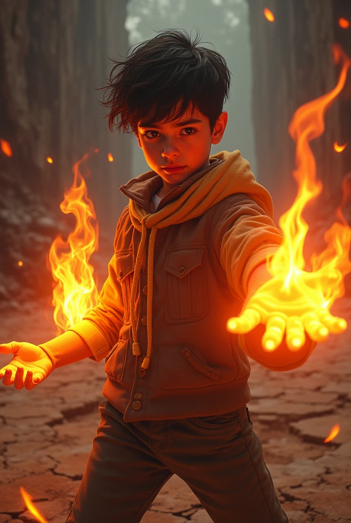 Boy with fire powers - SeaArt AI
