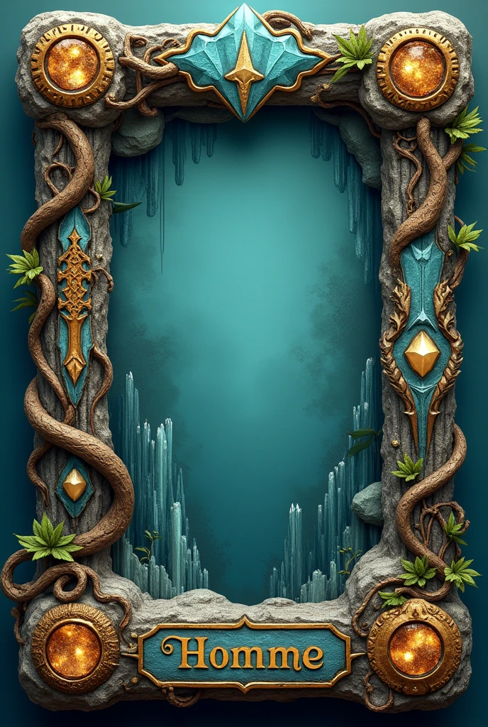 Design a 3D stylized Tarot card frame for an Earth Element character ...