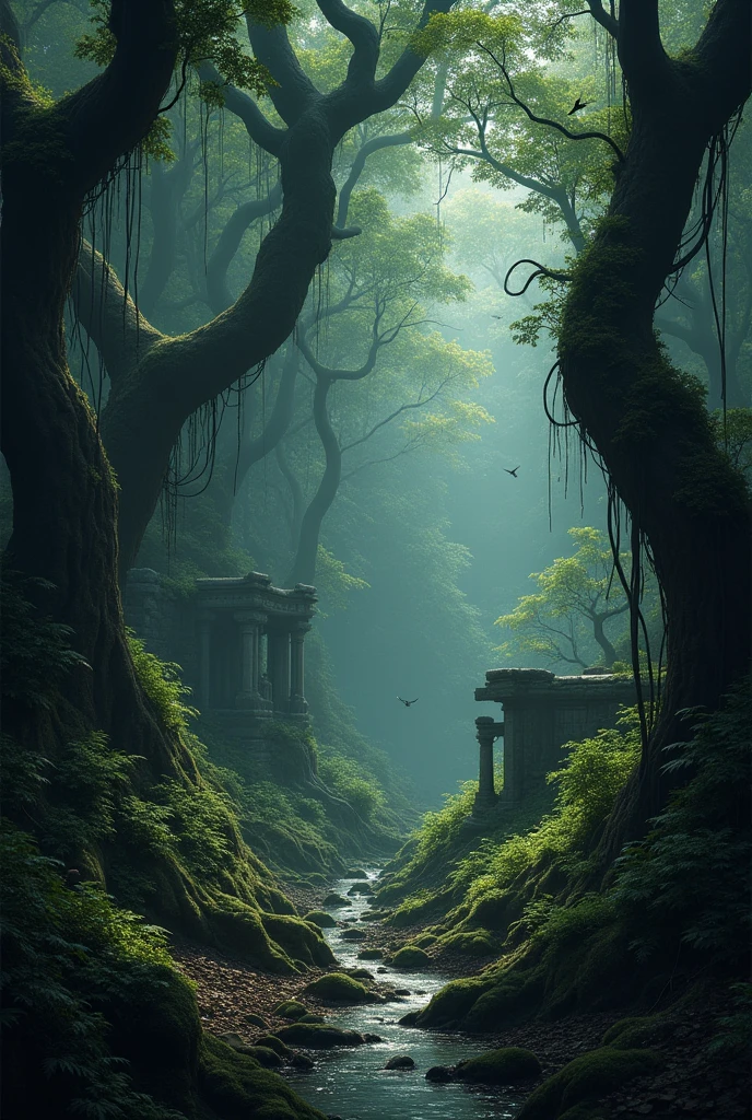 Imagine a dense and scary jungle, where nature has completely taken ...