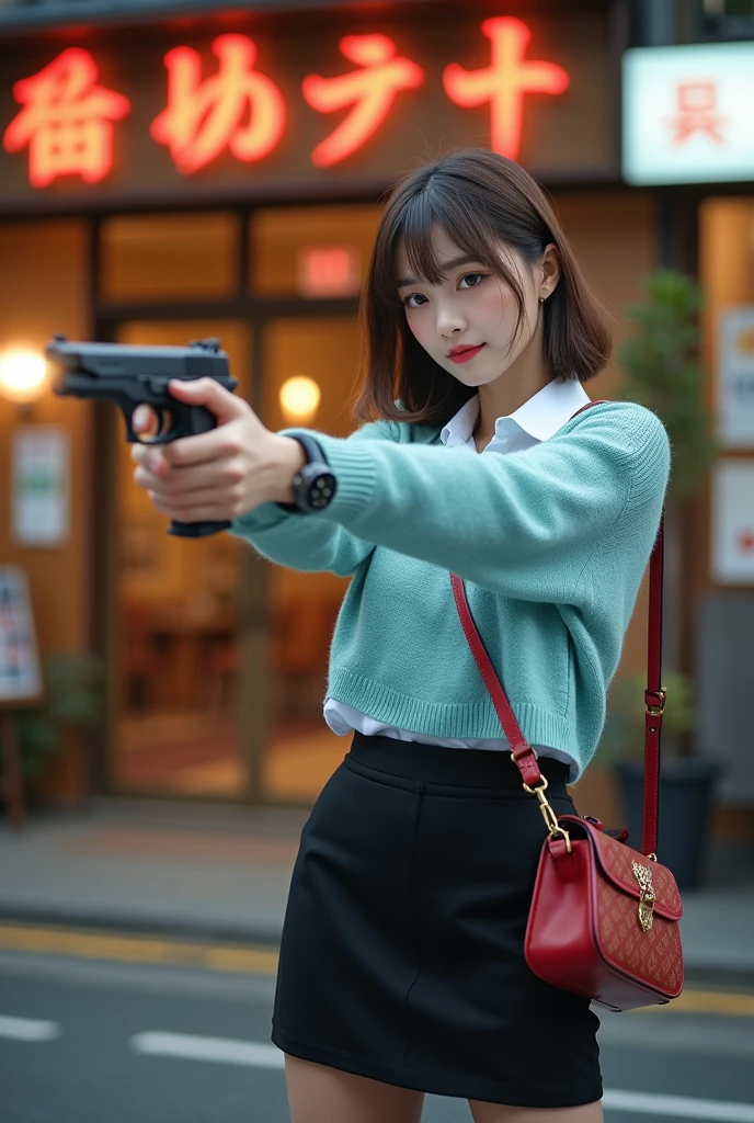 Side view, ((Hold the a gun with both hands)), shooting target - SeaArt AI