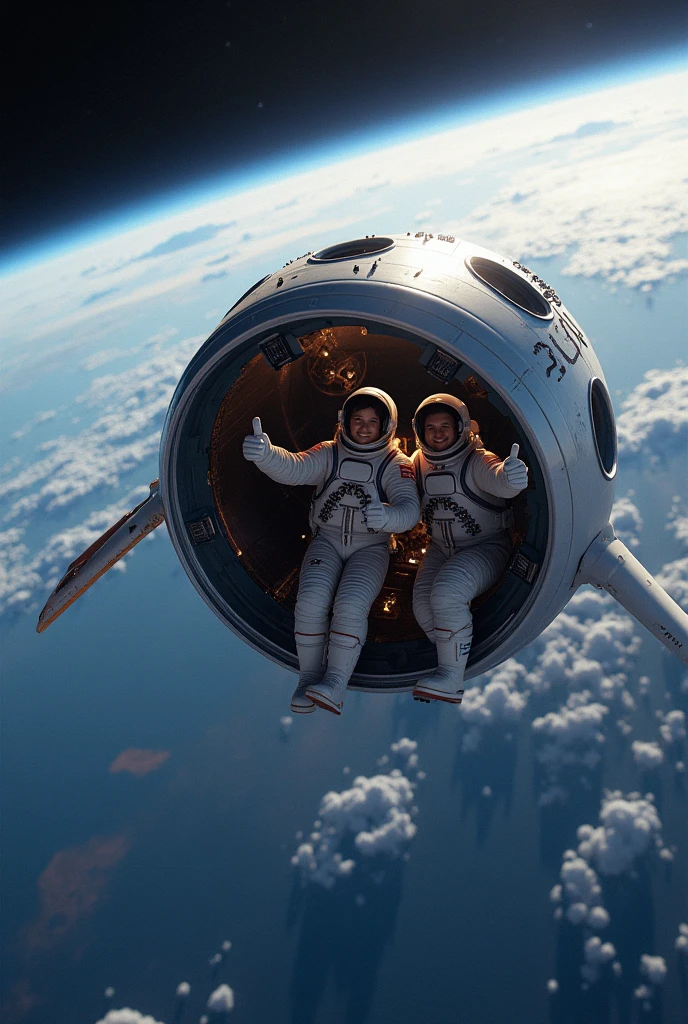 The Crew Dragon spacecraft in space, docked with the International Space Station - SeaArt AI