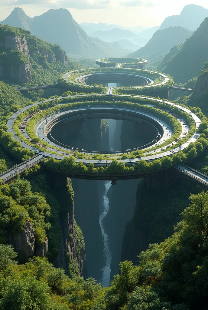 The image depicts a monumental structure with a futuristic appearance ...