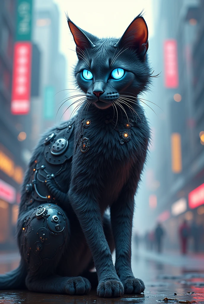 Make an image of a Cyborg cat, full collor. - SeaArt AI