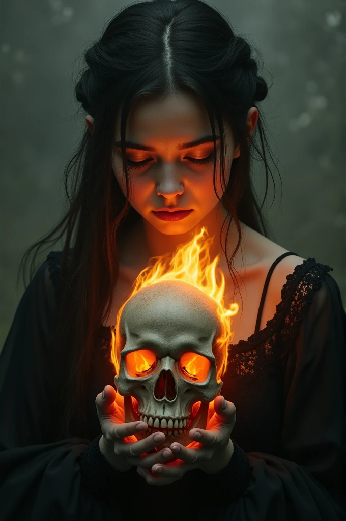 Imagine Hamilet with a skull in her hands on fire - SeaArt AI